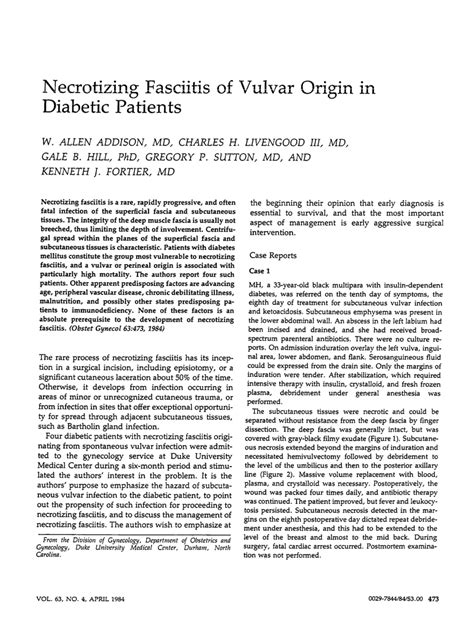 Pdf Necrotizing Fasciitis Of Vulvar Origin In Diabetic Patients