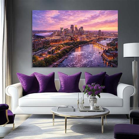 Minneapolis Skyline Canvas Print At Sunset Mississippi River Cityscape