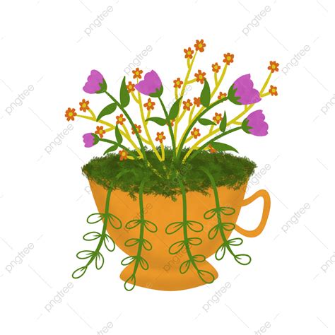 컵에 꽃 일러스트 커피 패턴 꽃들 컵 노랑 Png 일러스트 및 Psd 이미지 무료 다운로드 Pngtree