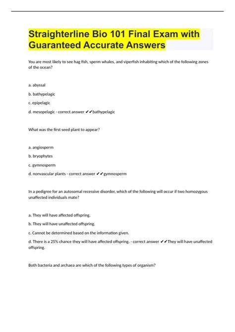 Straighterline Bio 101 Final Exam With Guaranteed Accurate Answers Bio 101 Stuvia Us