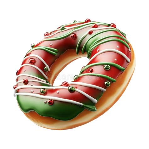Delicious Donut Topped With Red And Green Icing Decorated With White Drizzle And Candy Balls