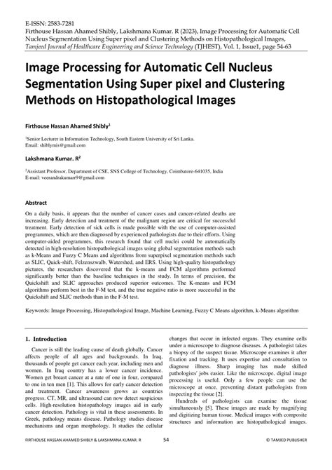 Pdf Image Processing For Automatic Cell Nucleus Segmentation Using Super Pixel And Clustering