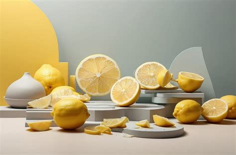Modern 3d Scene With Abstract Lemon Slices And Minimalist Layout Stock Image Image Of Dessert
