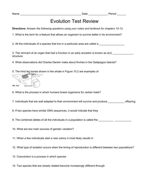Evolution Test Review High School Biology