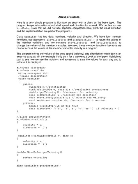 arrays of classes pdf computer science c