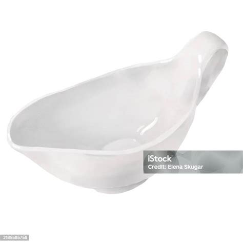 소스보트 도자기 흰색 유리 그릇 수채화 디지털 일러스트레이션 소스를 제공하기 위한 우아한 주방 용품 흰색 배경에 고립되어 있습니다 부엌 음식 레스토랑 서빙을 테마로 가사