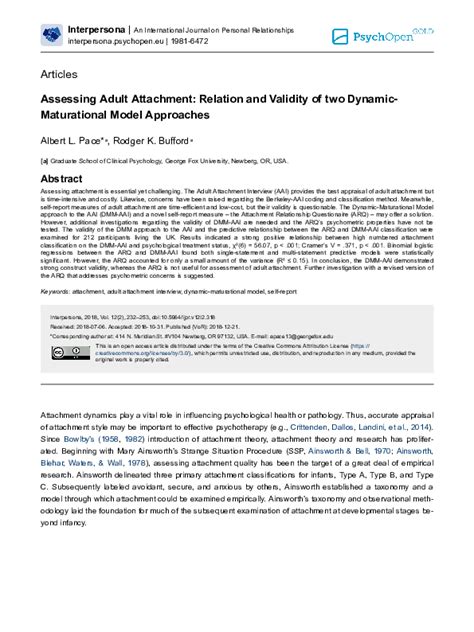 Pdf Assessing Adult Attachment Relation And Validity Of Two Dynamic Maturational Model Approaches