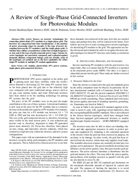 Pdf A Review Of Single Phase Grid Connected Inverters For Photovoltaic Modules