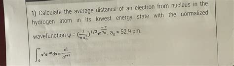 1 Calculate The Average Distance Of An Electron From Nucleus In The Hydr