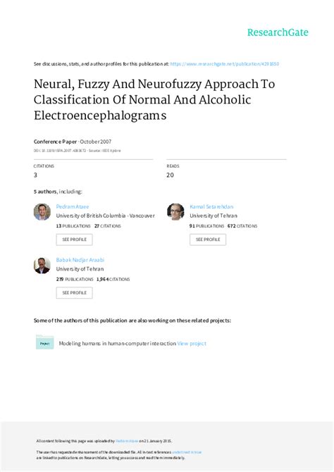 Pdf Neural Fuzzy And Neurofuzzy Approach To Classification Of Normal And Alcoholic
