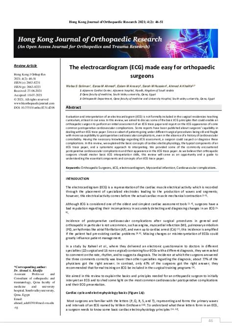 Pdf The Electrocardiogram Ecg Made Easy For Orthopaedic Surgeons