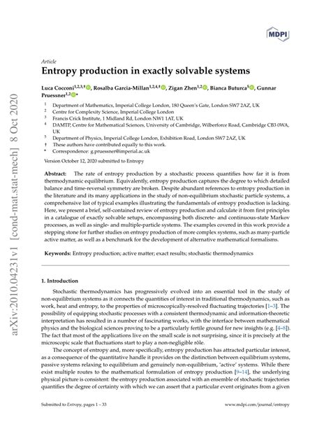 Pdf Entropy Production In Exactly Solvable Systems