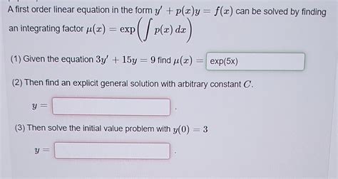 Solved A First Order Linear Equation In The Form
