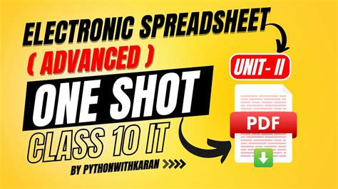One Shot Video Electronic Spreadsheet Class 10 It Code 402 Unit 2