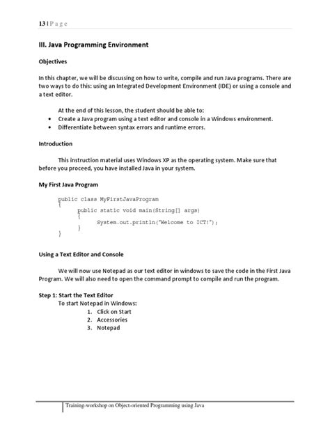 3 Programming Environment Pdf Java Programming Language Command