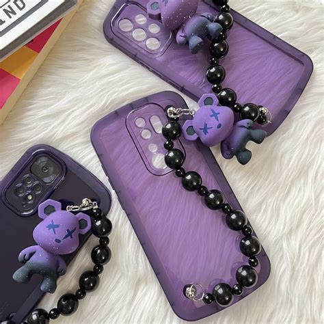 قاب شیائومی خرس بنفش آویزدار