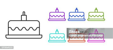 흰색 배경에 고립 된 불타는 촛불 아이콘과 검은 줄 케이크 생일 축하해요 다채로운 아이콘을 설정합니다 벡터 공휴일에 대한 스톡 벡터 아트 및 기타 이미지 Istock