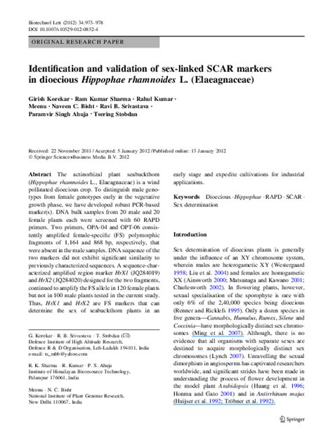 Pdf Identification And Validation Of Sex Linked Scar Markers In