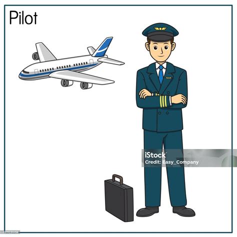 흰색 배경에서 격리된 파일럿의 벡터 그림입니다 직업과 직업 개념 만화 캐릭터 교육 및 학교 아이 색칠 페이지 인쇄 가능 활동