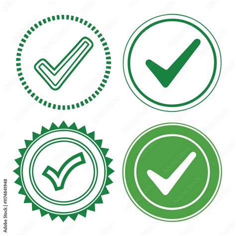Green Tick And Check Mark Symbols Hand Drawn Vector Illustration Set