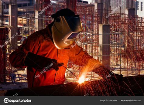 Industrial Worker Welding Steel Structure For Infrastructure Building
