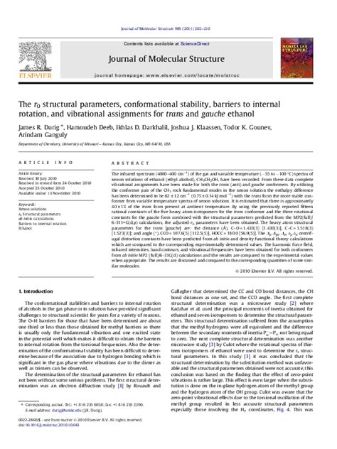 Pdf Structural And Vibrational Analysis Of Ethanol Conformers