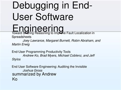Ppt Debugging In End User Software Engineering Powerpoint Presentation Id3270929