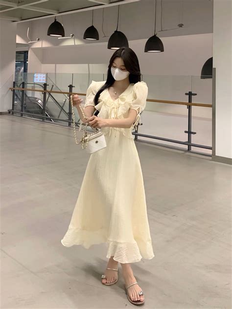 뮬리안 여리여리 프릴 레이스 플레어 원피스