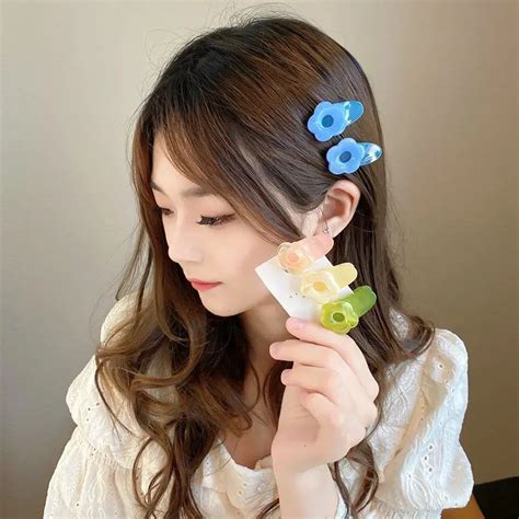 귀여운 플라스틱 꽃 덕빌 헤어 클립 키즈 스위트 미니 앞머리 사이드 클립 미끄럼 방지 꽃무늬 바렛 여성 소녀 헤어 액세서리