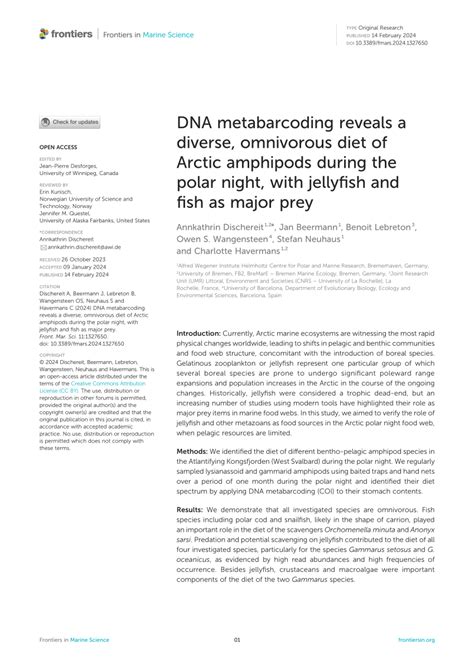 Pdf Dna Metabarcoding Reveals A Diverse Omnivorous Diet Of Arctic