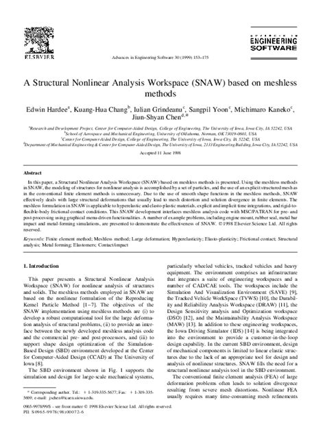 Pdf A Structural Nonlinear Analysis Workspace Snaw Based On Meshless Methods