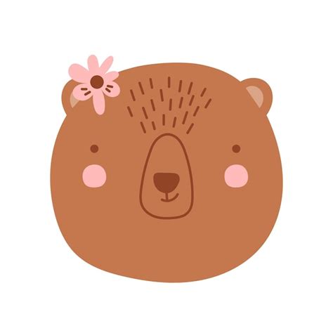 Linda Chica Oso Con Flor Vector Premium