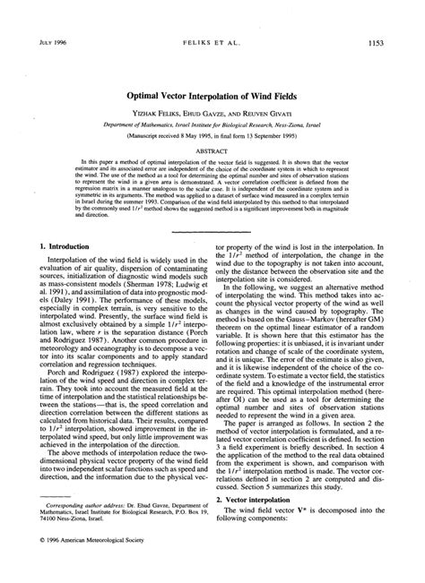 Pdf Optimal Vector Interpolation Of Wind Fields
