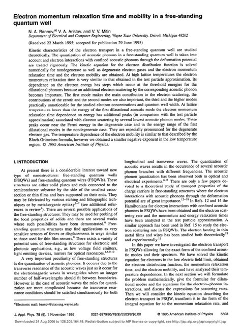 Pdf Electron Momentum Relaxation Time And Mobility In A Free‐standing Quantum Well