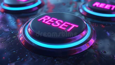 Futuristic Led Reset Button Neon Colors On Glossy Surface Symbolizes New Beginnings Stock