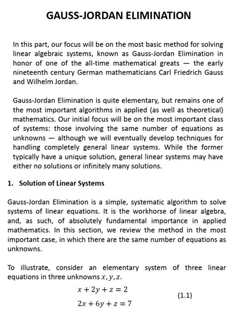 gauss jordan elimination pdf matrix mathematics system of