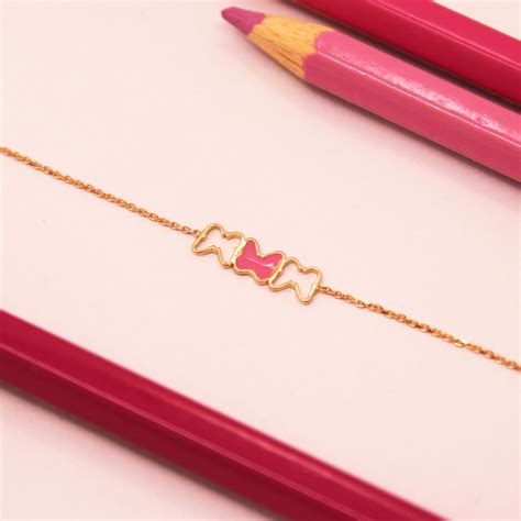 دستبند سه پروانه پر و خالی مینایی بچه گانه الی گلد گالری