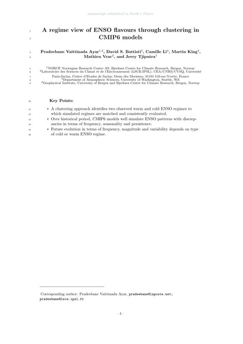 Pdf A Regime View Of Enso Flavours Through Clustering In Cmip6 Models