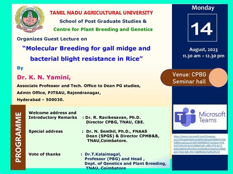 Guest Lecture On Molecular Breeding For Gall Midge And Bacterial Blight