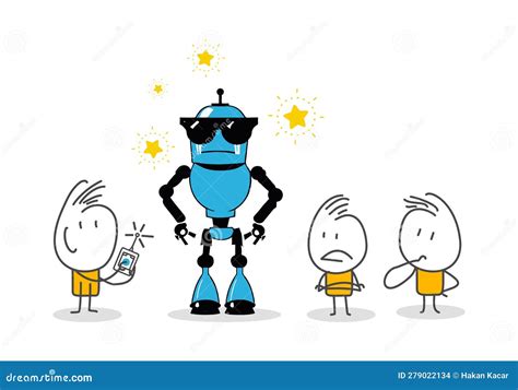 Stick Figures Robot Artificial Intelligence Hand Drawn Doodle Line Art Cartoon Design