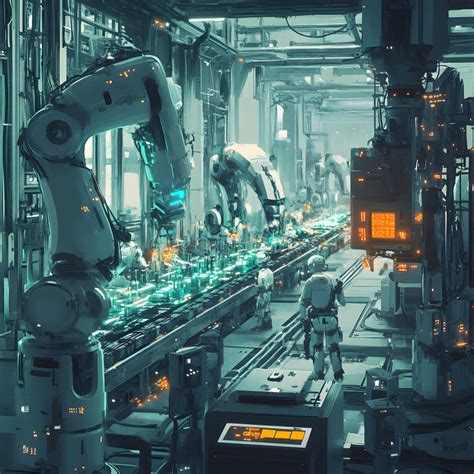Industrial Automation A Futuristic Scene Of An Automated Factory With Robotic Arms And