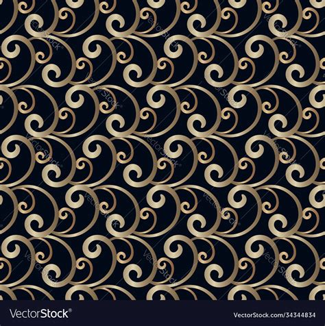 Vintage Gold Scroll Pattern On Black Background Vector Image