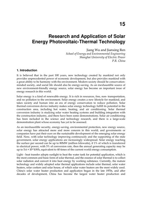 Pdf Research And Application Of Solar Energy Photovoltaic Thermal Technology