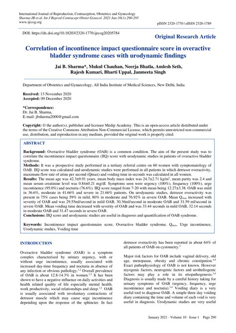 Pdf Correlation Of Incontinence Impact Questionnaire Score In
