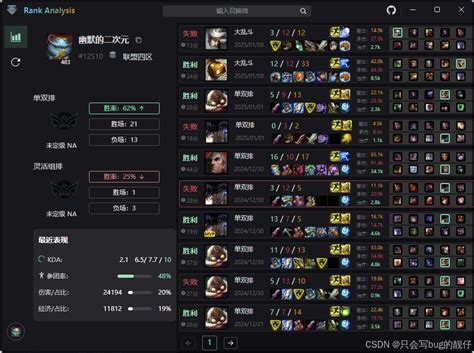 rank analysis——lol （英雄联盟）排位战绩查询分析器 lol战绩查询github csdn博客