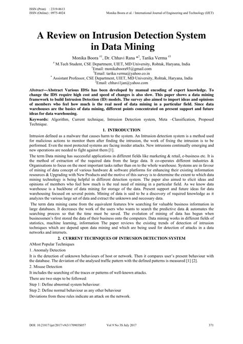 Pdf A Review On Intrusion Detection System In Data Mining