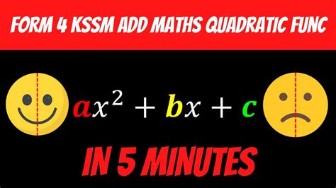 Form 4 Kssm Chapter 2 Add Math Quadratic Functions In 5 Minutes Youtube