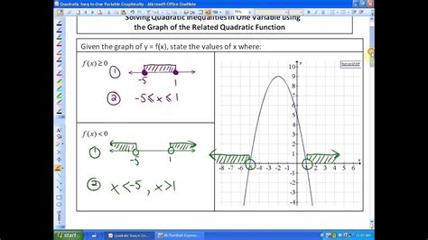9 2 Part 1 Lesson 1 Quadratic Inequalities In One Variable Using A Graph Youtube