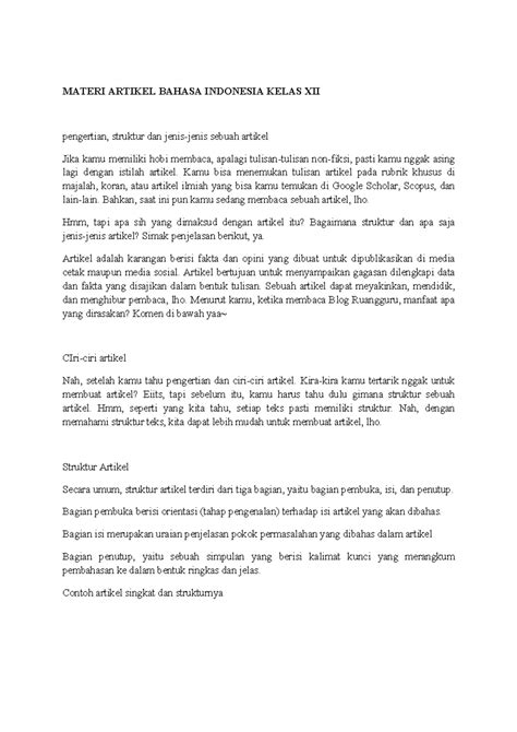Materi Artikel Bahasa Indonesia Kelas Xii Materi Artikel Bahasa Indonesia Kelas Xii Pengertian