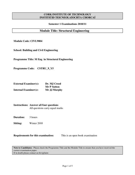vertical deflections structural engineering old exam paper docsity